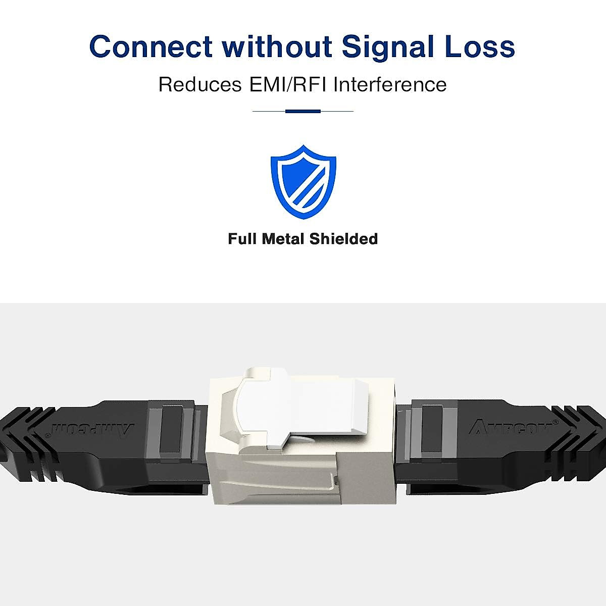 AMPCOM CAT6A RJ45 Inline Coupler Keystone Jack, [ ETL Verified/USA Patent Zinc-Alloy Shielded STP Feed-Through RJ45 Jacks Female to Female - 5 Pack