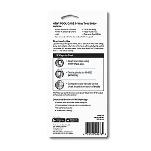 HTH Pool Care 6-Way Test Strips, Swimming Pool Water Chemical Tester, 30 Strips