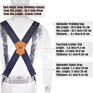WELKINLAND Navy suspenders for men, Work suspenders, 2 inch wide suspenders, Heavy Duty suspenders, Swivel suspenders, Mens suspenders for jeans, Big and tall suspenders for men