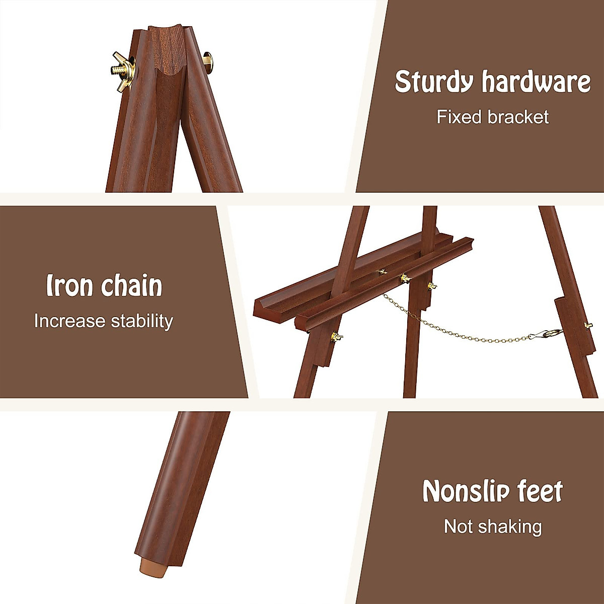 XvmeiMym Wooden Art Easel Stand - 63" Portable Tripod Wood Artist Easel - Adjustable Floor Poster Stand for Painting, Display Show, Wedding - Brown