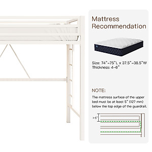 ikalido Twin Size Loft Bed, Multifunctional Metal Twin Bed with Safety Guard & Removable Ladder, Space-Saving Bed Frame for Small Bedroom, Matte White