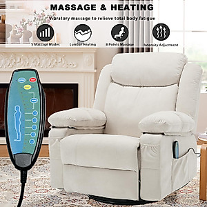 REFFICER Massage Recliner Chairs with Heat, Leather Reclining Chair with Cup Holders, Manual Oversized Rocker Recliner Single Sofa Couch, Overstuffed Theater Seating Recliner for Home Living
