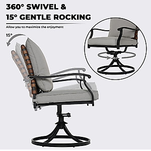 Grand patio 7-Piece Outdoor Dining Set, 6 Leather-Look Wicker Swivel Patio Chairs & 1 Rectangular Dining Table, Black