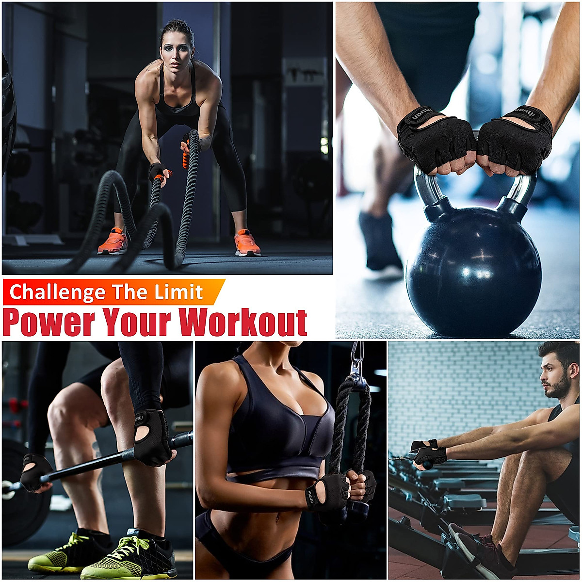 ihuan Workout Gloves for Men and Women - Extra Breathable | Full Palm Protection | Compatible with Watch, Weight Lifting Gloves Gym Gloves for Exercise Fitness