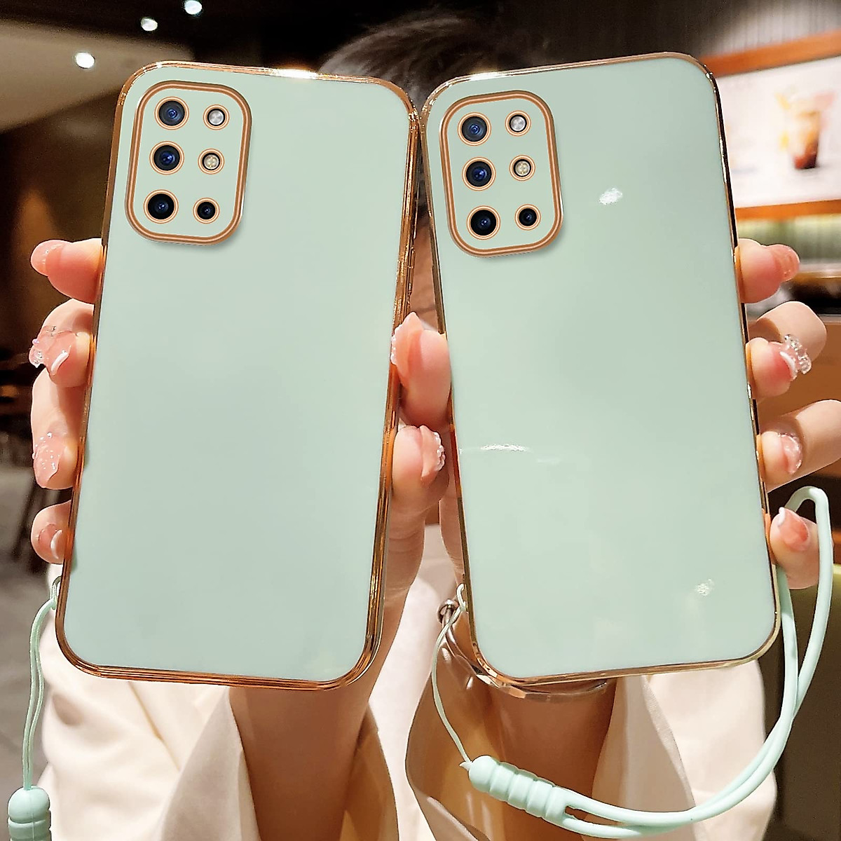 KuDiNi for Oneplus 8T Case, Oneplus 8T 5g Phone Case for Women Girls Electroplating Luxury Bling Aesthetic Trendy Pretty, Full Camera Soft TPU Protection Shockproof Cover for Oneplus 8T (Mint Green)