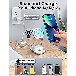 2-in-1 Foldable Magnetic Wireless Charger Stand with MagSafe Charging Station for iPhone 14 13 12 11/Pro/Pro Max/Plus/Mini/XS/XR/X/8, Samsung Phones, AirPods 3/Pro/2