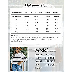 Dokotoo Long Sleeve Crewneck Striped Pullover Sweaters for Women Winter Casual Loose Knit Pullover Sweater Jumper Tops White Medium