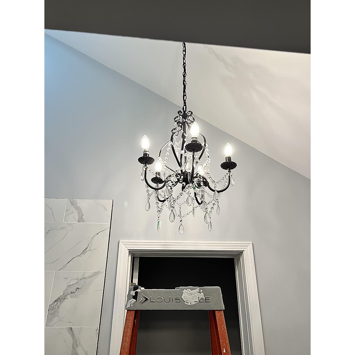 riomasee Mini Crystal Chandelier 5 Lights Bronze Chandelier with K9 Crystal Raindrop Iron Ceiling Light Fixtures for Bedroom,Dining,Living Room