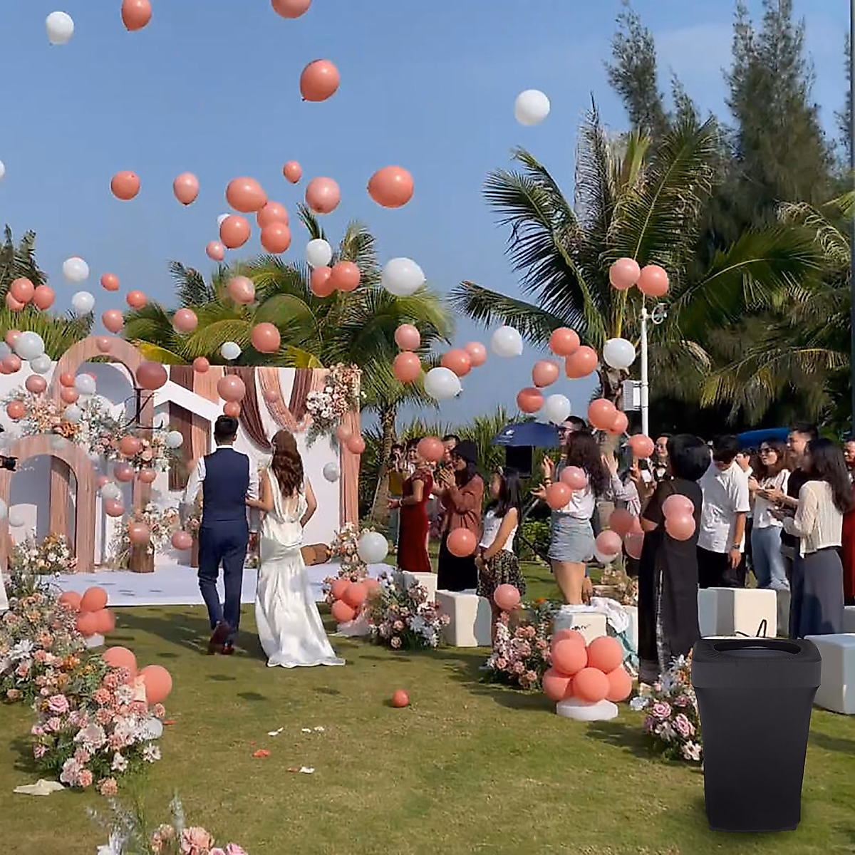 JUXYES Pack of 8 Outdoor Stretch Trash Can Covers, Black Rectangle Spandex Waste Container Cover Decorative Cover for Outside Household Kitchen Bin, Fit for 23 Gallon Bin