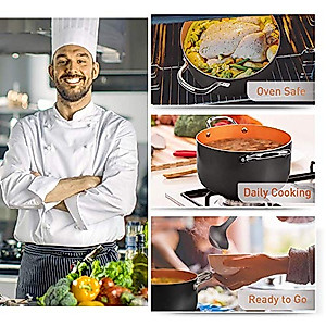 SHINEURI 5 Quart Nonstick Copper Stockpot with Lid - Deep stock pot with Stainless Steel Steamer Insert