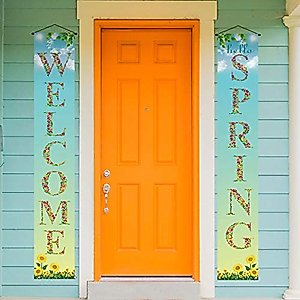 Hello Spring Banner,Spring Welcome Porch Sign,Spring Party Decoration Outdoor Indoor Front for Home Farmhouse School Classroom