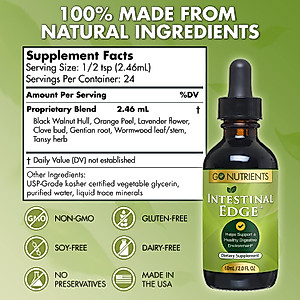 Go Nutrients Intestinal Edge (Non-GMO) Support Intestinal Health: Nourishing Digestive Wellness Vitality and Radiant Skin with Black Walnut Clove and Gentian Root All Ages 2.0 oz. | 24 Servings