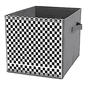 International Chess Black White Checkerboard Foldable Storage Bins Printd Fabric Cube Baskets Boxes with Handles for Clothes Toys, 11x11x11
