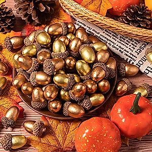 Noverlife 100PCS Golden Fake Acorns With Natural Cap, Artificial Simulation Set, Foam for Crafts, Thanksgiving Craft, Christmas Lifelike Small Ornament for Winter Decor