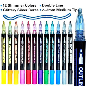 Shimmer Markers Outline Glitter Gel Pens: 12 Christmas Stocking Stuffers Teenage Tween Teen Girl Gifts Trendy Stuff Cute Arts Crafts Art Supplies Kids Ages 4 5 6 8 9 10 14 16 18 Year Old Outliner 2024