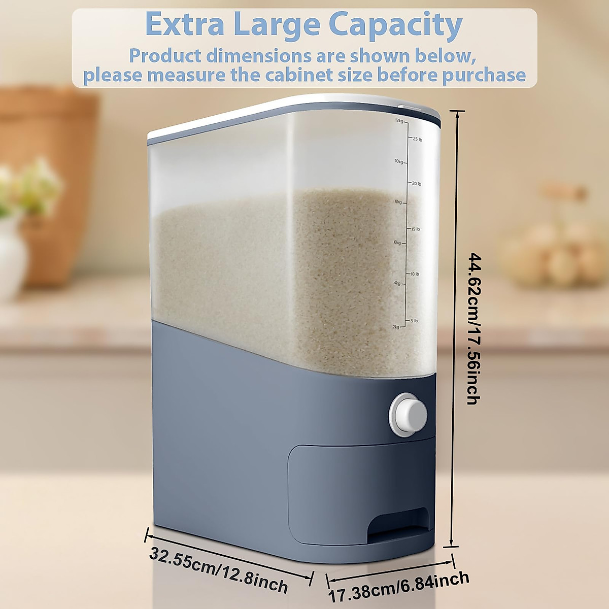 Cosyzone 26.5 Lbs Rice Dispenser, Large Sealed Grain Container Storage with Measuring Cup, Food Dispenser Kitchen Organization and Pantry Store for Cereal Dry Food