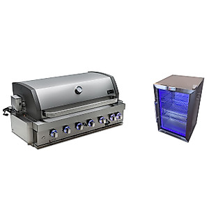Mont Alpi Built-in MABi805-COMBO 44-Inch 6-Burner 87000 BTU Built-In Stainless Steel Outdoor Kitchen Island Gas BBQ Grill + Glass Door Compact Refrigerator + Charcoal Tray & Griddle Plate Combo