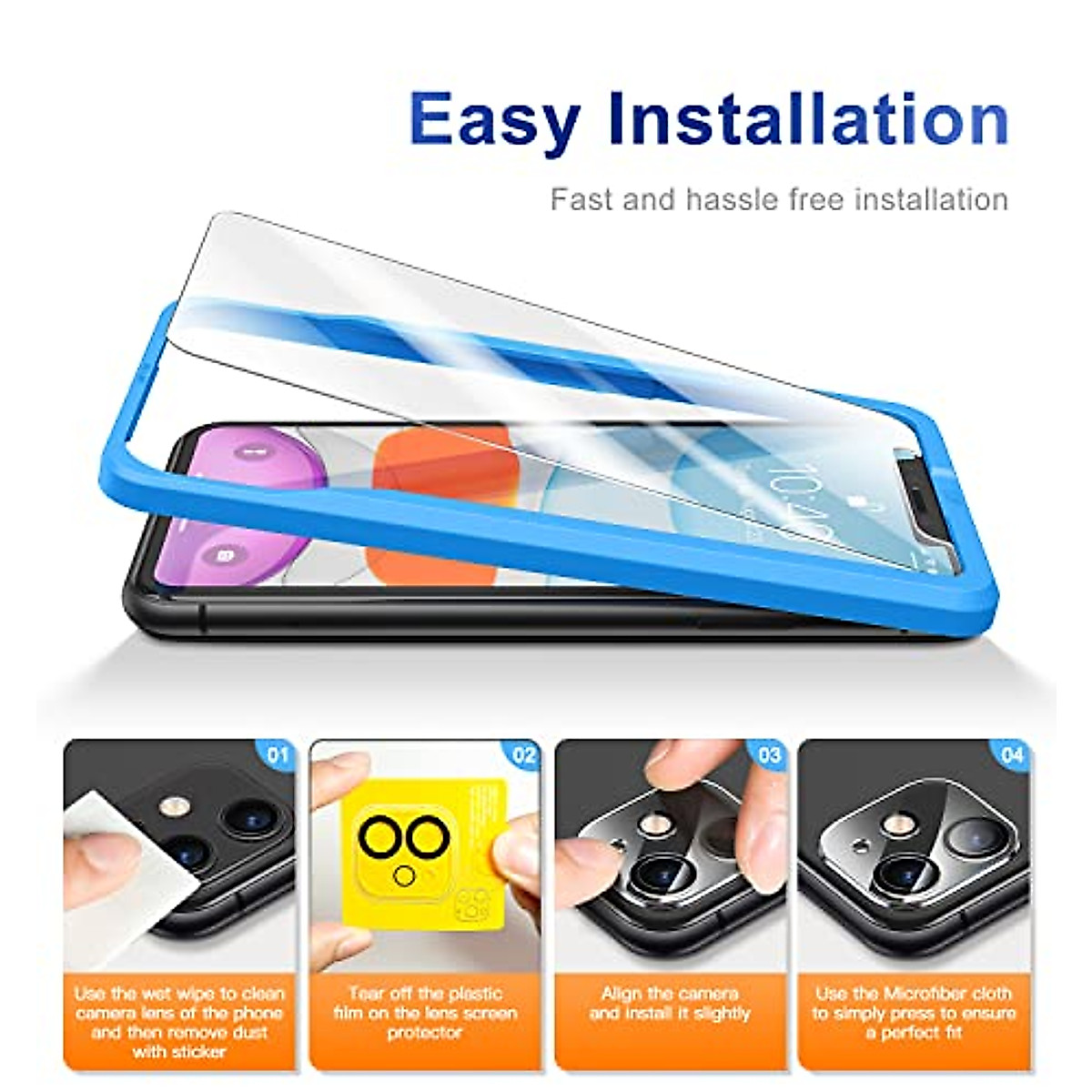 CANSHN 3 Pack Screen Protector for iPhone 11 [6.1 inch] + 3 Pack Tempered Glass Camera Lens Protector with Easy Installation Frame, Anti-Scratch, Case Friendly, 9H Hardness, HD Clear Film [6 Pack]