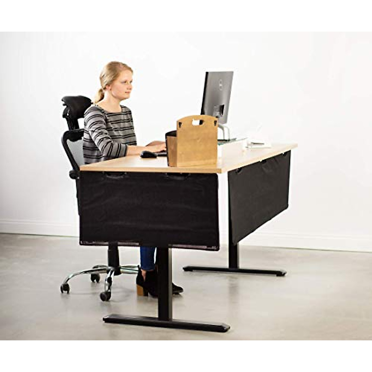 VIVO Black 30 inch Under Desk Privacy and Cable Management Organizer Sleeve, Wire Hider Kit Panel System, DESK-SKIRT-30