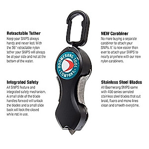 Boomerang Tool Company Original SNIP Fishing Line Cutter, 36" Retractable Tether, Stainless Steel Blades Cut Braid Clean and Smooth Everytime (Grey)