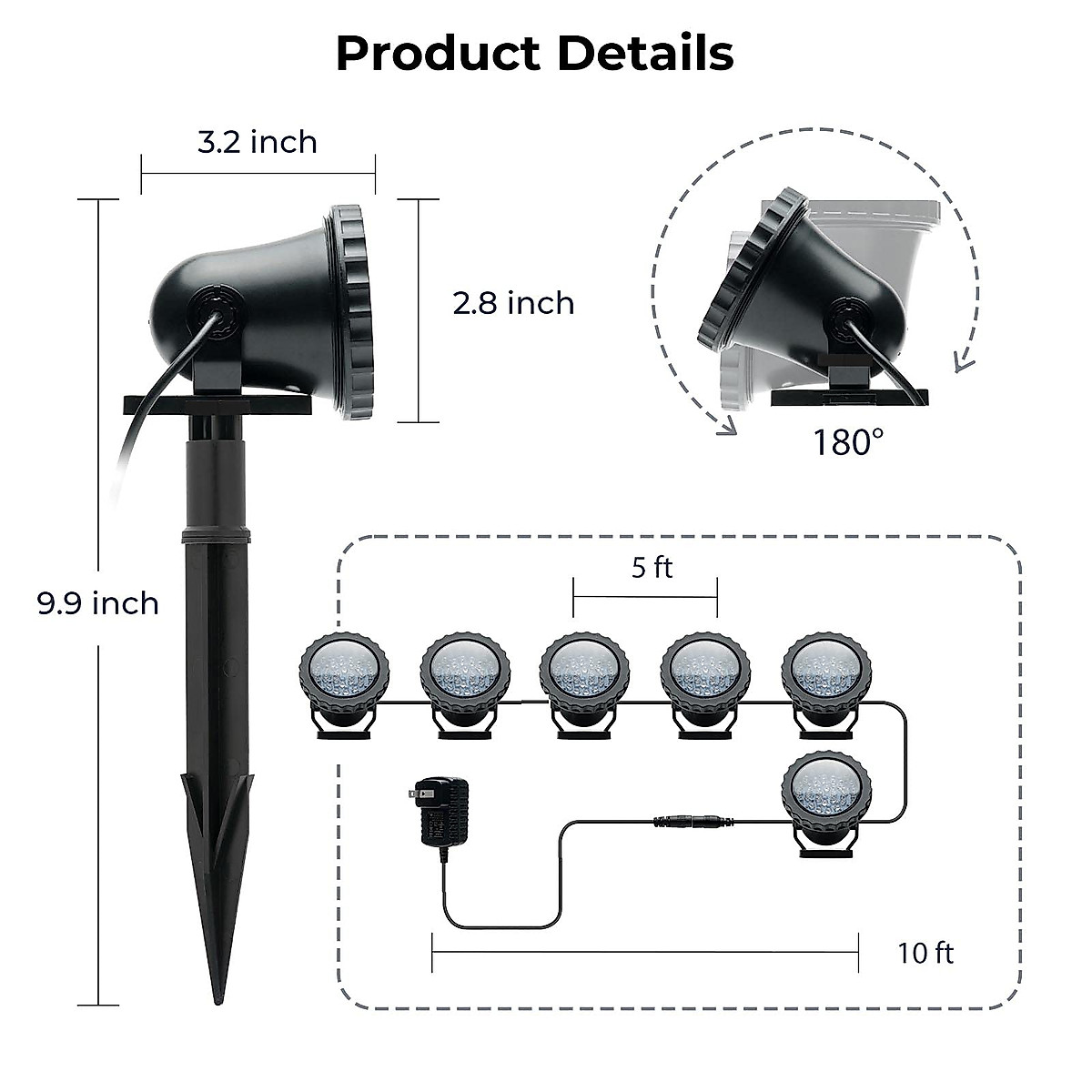 GZKANFUL RGB Yard Spot Light, Halloween Spotlights Outdoor Colored IP68 Waterproof Submerisible LED Pond Lights Dimmable Landscape Lighting with Staked Stand for Garden Lawn Pathway, 6 Lights