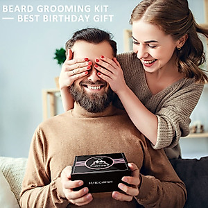 Valentines Day Gifts for Men - Beard Grooming Kit with Beard Oil Beard Balm Beard Brush Beard Comb Beard Scissor - Men Stocking Stuffers - Mens Gifts - Gifts for Men Dad Him Boyfriend Husband Brother