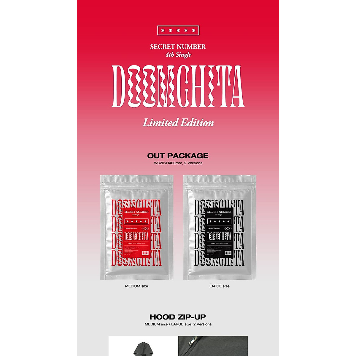 SECRET NUMBER DOOMCHITA 4th Single Album Medium Version CD+1p Poster+Hood Zip-Up+1ea Pin Badge+128p PhotoBook+1p Polaroid+1ea Message Card+2p PhotoCard+1p Folding Poster On Pack+Tracking Sealed