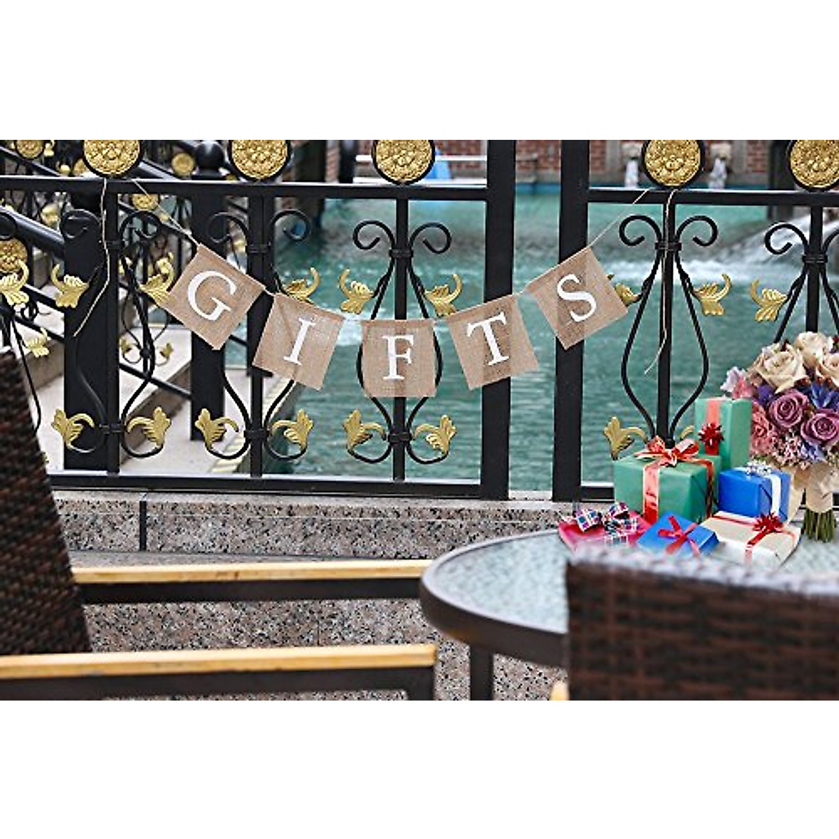 dealzEpic - Rustic Burlap Gifts Bunting Banner Sign for Baby Baptism/Baby Shower Party Decoration