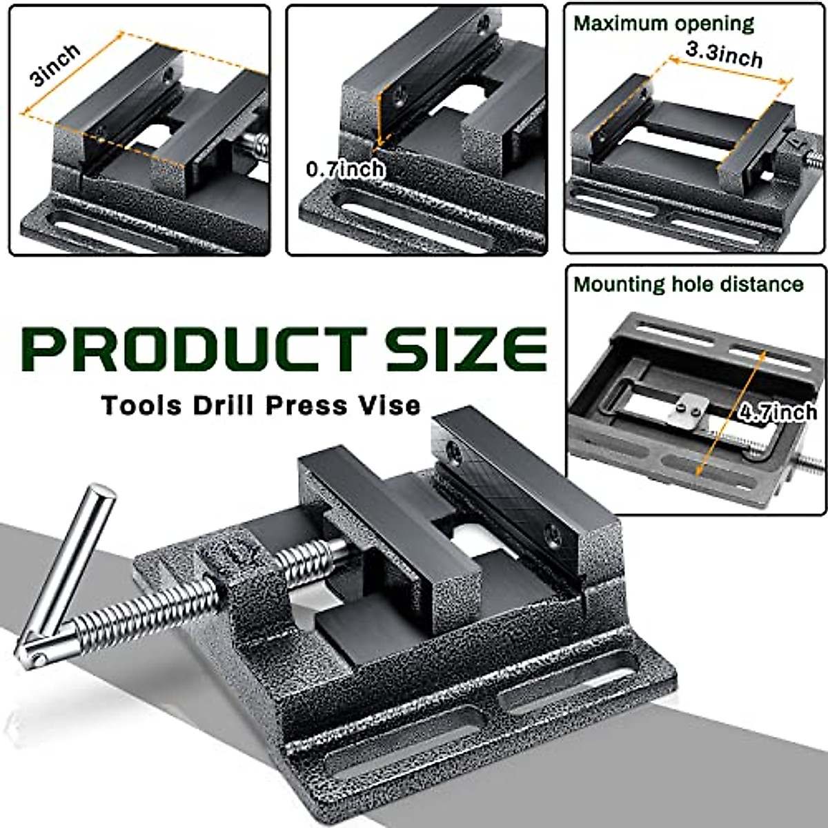 Tools Drill Press Vise Metal Press Vice Workbench Drill Vise Clamp with 2 Pieces Magnetic Pads Multi Grooved Pads Set for Daily Working Supply(3 Inch)