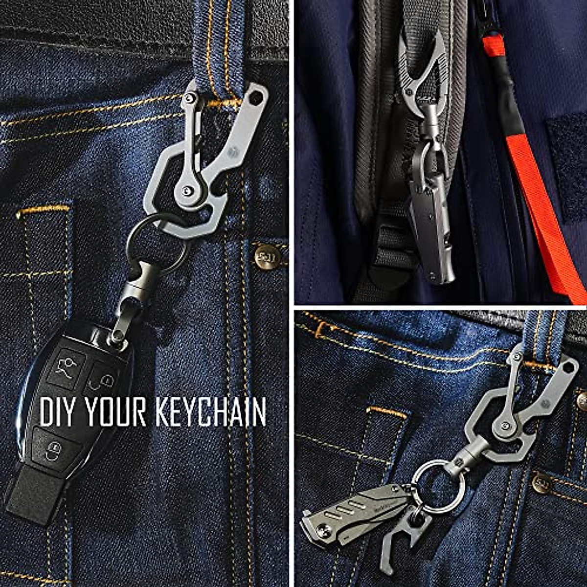 KeyUnity KM13 Swivel Keychain with D Ring Key Shackle, Titanium Rotatable Key Organizer