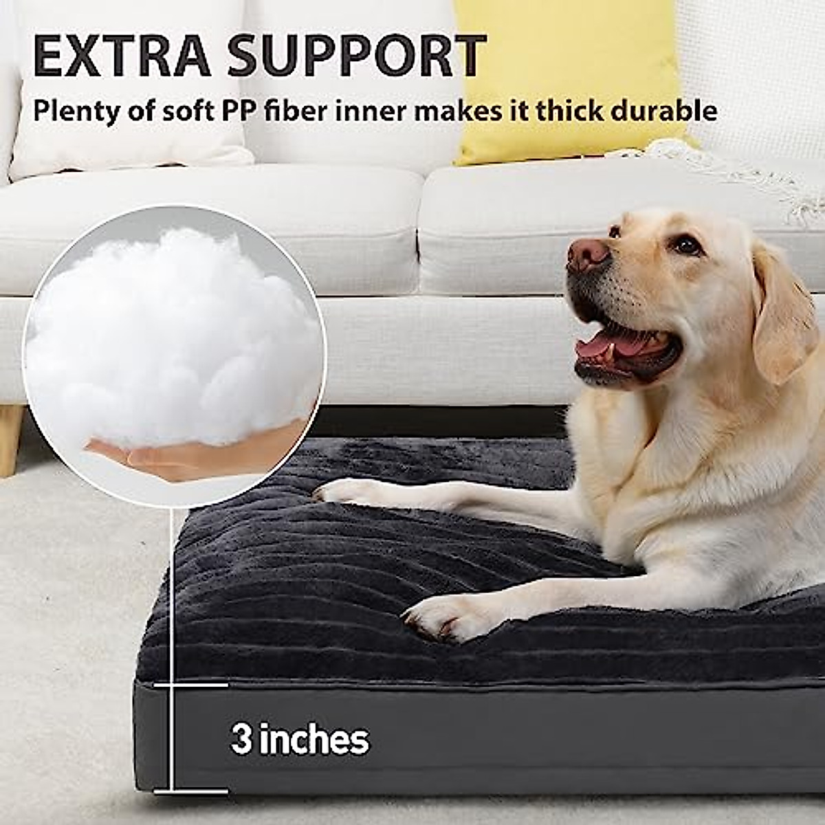 Large Dog Bed Washable with Removable Cover Waterproof, Dog Crate Beds for XL Large Medium Small Dogs Cats, Soft Flannel Pet Beds Anti-Slip Kennel Pad 36 inch