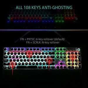 AULA F2088 Typewriter Style Mechanical Gaming Keyboard Blue Switches,Rainbow LED Backlit,Removable Wrist Rest,Media Control Knob,Retro Punk Round Keycaps,USB Wired Computer Keyboard