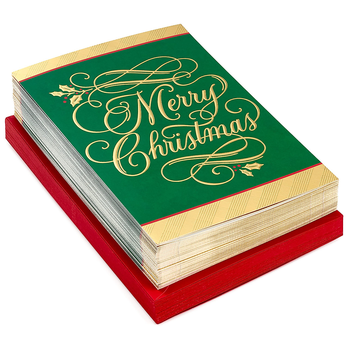 Hallmark Boxed Christmas Cards, Green and Gold (40 Cards with Envelopes)