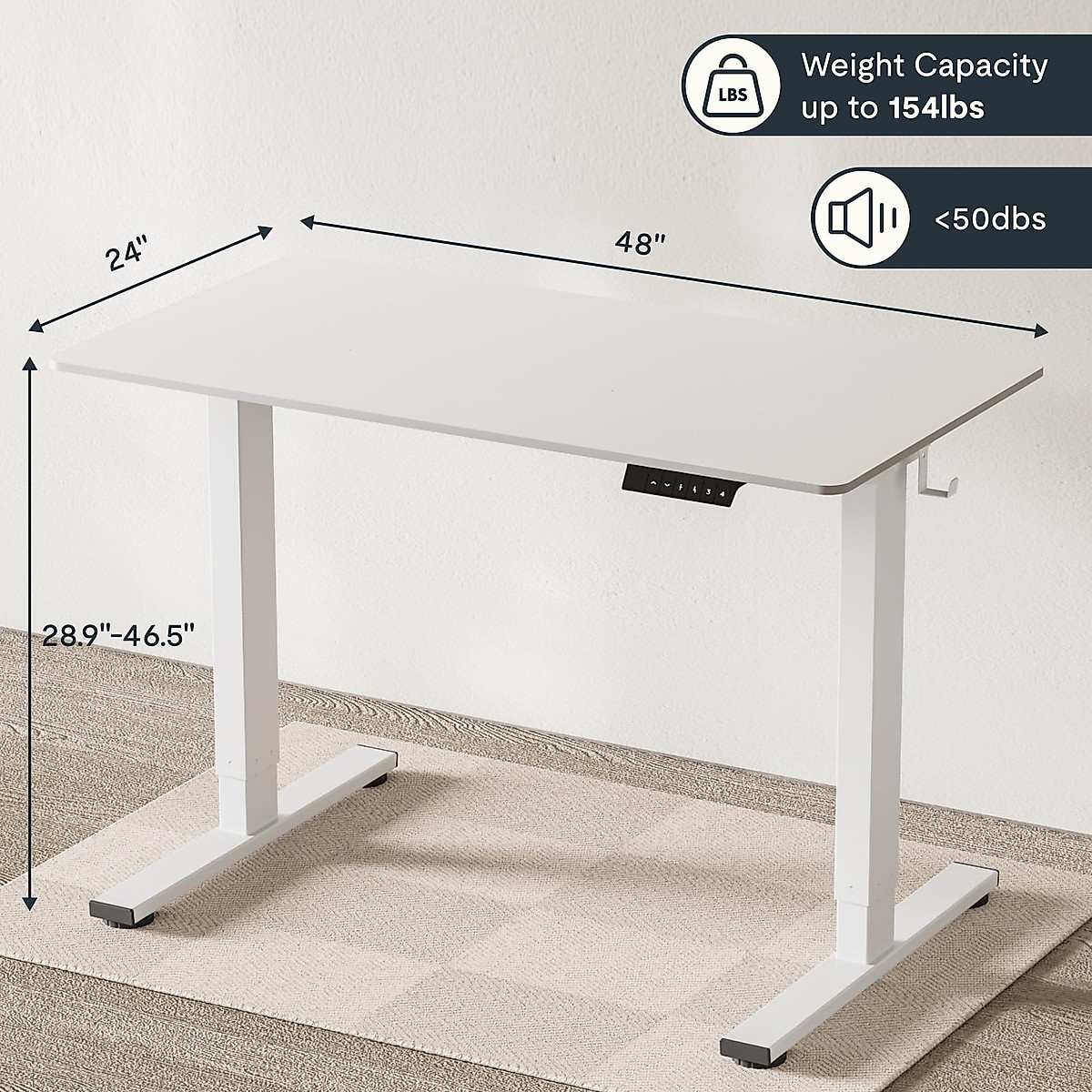 FLEXISPOT White Standing Desk 48 x 24 Inches Whole-Piece Desk Board Electric Stand Up Desk Height Adjustable Desk for Home Office(White Frame + 48" White Top)