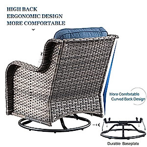 XIZZI Patio Furniture Sets 7 Pieces Outdoor Furniture All Weather Wicker Conversation Set with 360 Degree Swivel Rocking Chairs and Matching Side Table,Grey Wicker Denim Blue