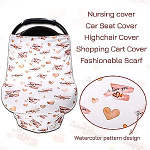 Hooyax Infant Car Seat Cover for Mom Baby, 6 in 1 Multi-Use Cover for Nursing, Breastfeeding, Carrier, Stroller, High Chair, Shopping Cart Lounger Canopy Ultra Soft and Stretchy, Stripe & Heart