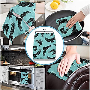 YOKOU Kitchen Towel, Halloween Crow Raven Teal Green Absorbent Dish Cloths Super Soft Dish Towels Hand Towels or Tea Towels for Bathroom, Tubs, Shower, Pack of 1