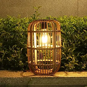 Solar Hanging Lanterns Outdoor Waterproof,Bamboo Natural Vintage Style Lights with LED Edison Bulb,Decorative Solar Table Lamp for Patio Yard Garden Wedding Home Decor