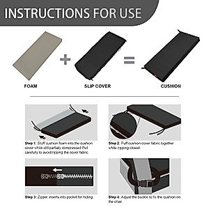 Pcinfuns Outdoor Bench Cushions,48 x 18 x 3 Inch Patio Furniture Water-Resistant Chair Cushion,Loveseat Garden Sofa Settee Couch Swing Pads with Handle and Adjustable Straps,Black