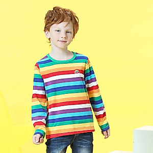 Moon Tree Little Boys Rainbow Striped Shirt Cotton Long Sleeve T-Shirts 4T