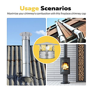 VIVOHOME 10" Cone Top Chimney Cap with Screen, Round Roof Rain Chimney Cover, Galvanized Steel Fireplace Exhaust Cap, Adjustable Roof Cap for Vent