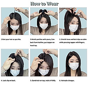 YAMI Hair Toppers for Women Real Human Hair Hand Made Upgrade Butterfly Lace Base Hair Topper Hair Pieces for Women with Thinning Hair Loss Cover Gray Hair 12 Inch 1B# Natural Black 40g