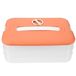 3 Layer Refrigerator Dumpling Box, Stackable Dumpling Food Containers, Dumpling Box Bins Holder with Lids for Refrigerator ( Orange )