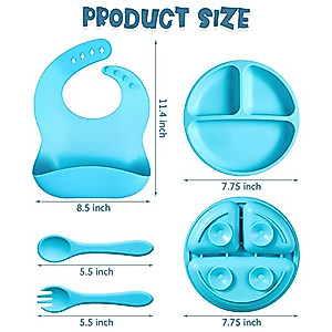 Zopeal 24 Pcs Baby Silicone Feeding Set Baby Led Weaning Set Baby Suction Plates with Spoon Fork Adjustable Silicone Bibs Baby Plates and Utensils Set for Boys Girls, 6 Colors