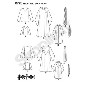 Simplicity 8723 Harry Potter Cosplay and Halloween Costume Sewing Pattern, Kids Teens and Adult Sizes XS-XL