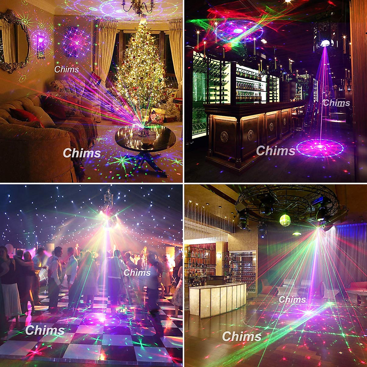 Chims DJ Light Show Projector Red Green Blue LED 96 Patterns RGRB Music Sound Activated Lighting Projector for Christmas Thanksgiving Party Holiday Festival Gift Family Party Disco Xmas