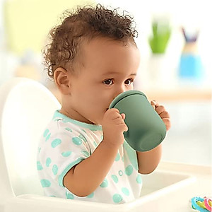 Mintlyfe Baby Trainer Cup, Silicone Training Cup with Handles Lid and Straw, BPA-Free, Unbreakable, Spill Proof and Non-Slip Handles Sippy Cup for Toddlers, 5 oz (Sage)