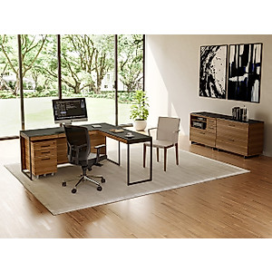 BDI Furniture Sequel 20 6116-35'' Locking Lateral 2-Drawer File Cabinet for Home or Office with Letter or Legal-Sized File Drawer, Satin-Etched Tempered Glass Top, Natural Walnut