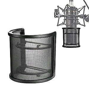 SUNMON Microphone Pop Filter Mask Shield, Compatible with HyperX QuadCast S USB Gaming Microphone, Mic Wind Cover Screen for Home Recording studio, Singing Broadcast Studio (Black Windscreen)