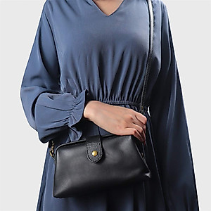 Top-Handle Bags Leather Crossbody Bags for Women Shoulder Bags Handmade Phone Purse Handbags Vintage Small Nice Little Messenger Bag Black